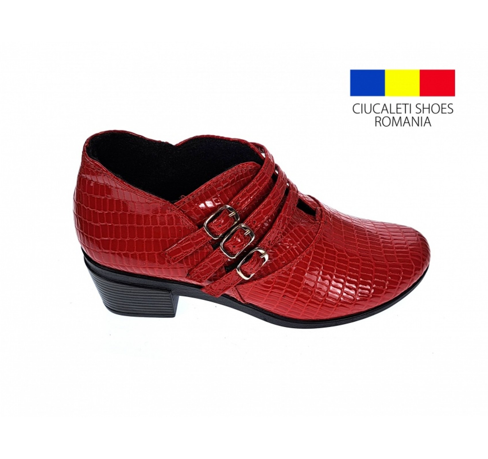 Botine dama din piele naturala Croco, Barete, Catarame argintii, Toc de ...