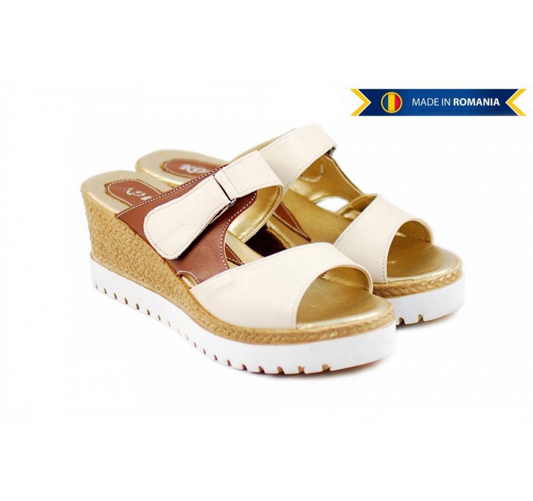 Saboti dama de vara, decupati din piele naturala bej SAB107BM - ELLEGANT.RO